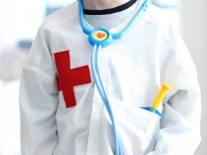 Up-cycling daddy’s old shirt in to a doctor’s coat for dressing up ...