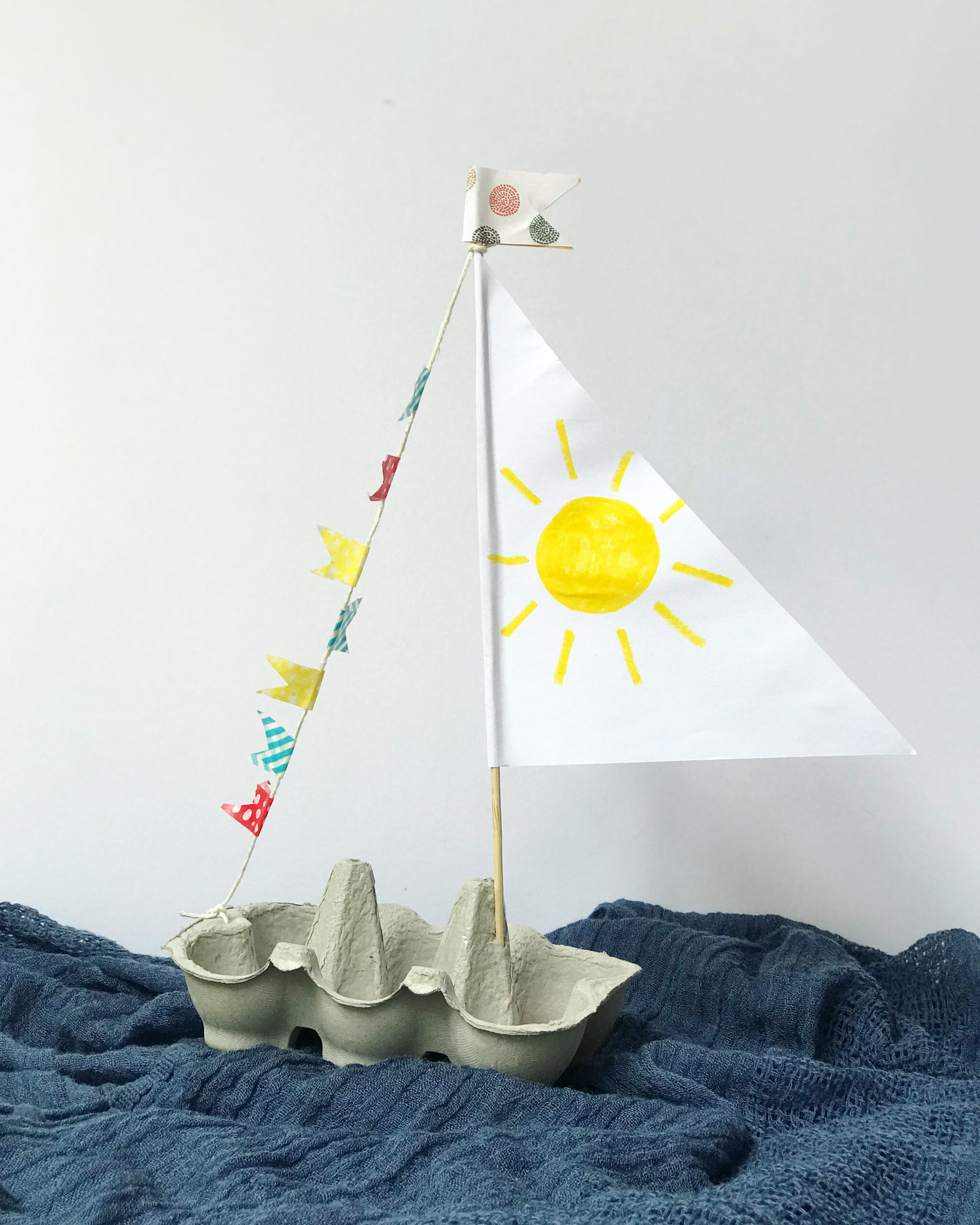 Recycled Egg Carton Boat with Sail and Bunting – The Bear & The Fox