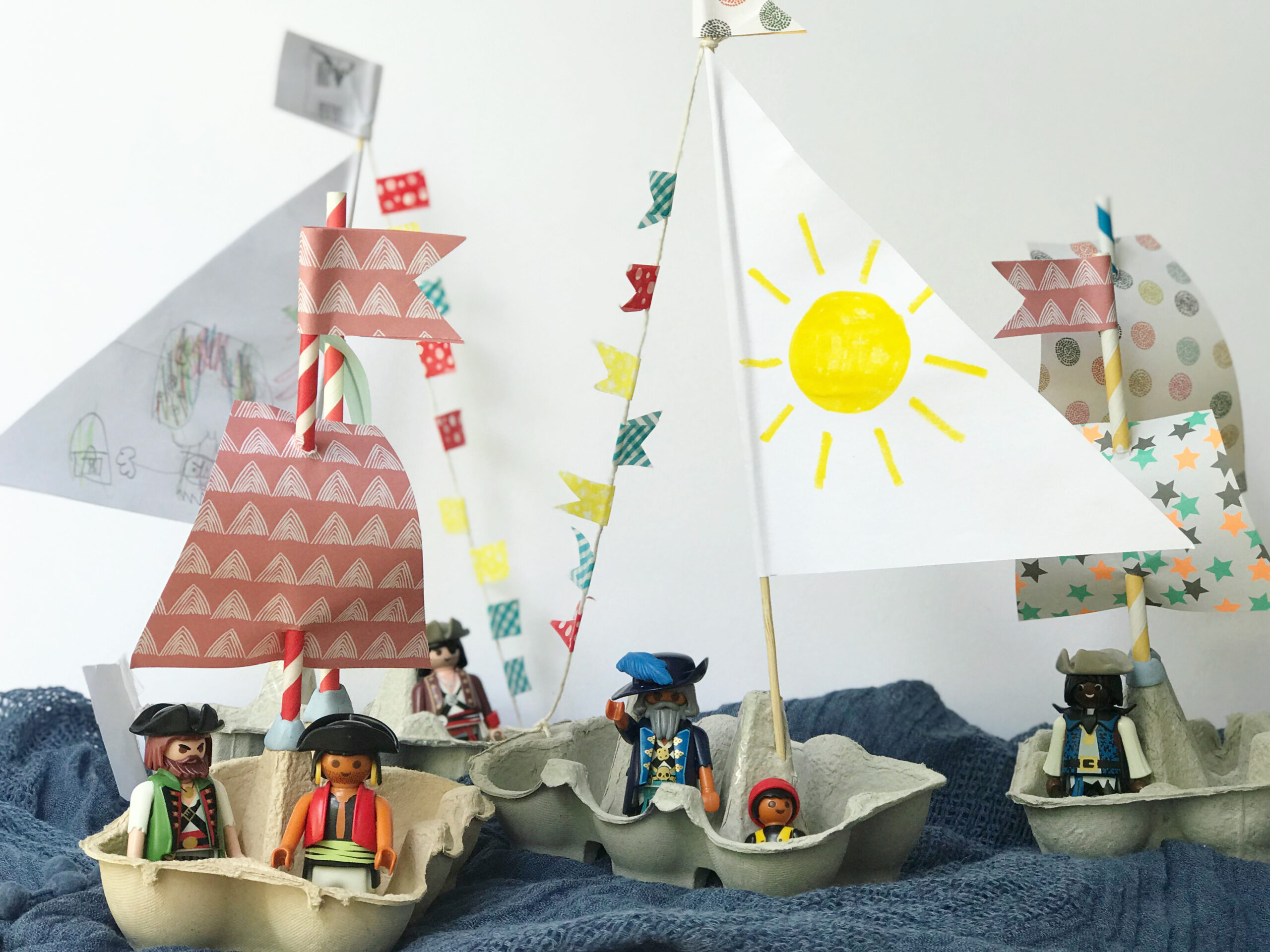 Recycled Egg Carton Boats with Pirates 01 – The Bear & The Fox