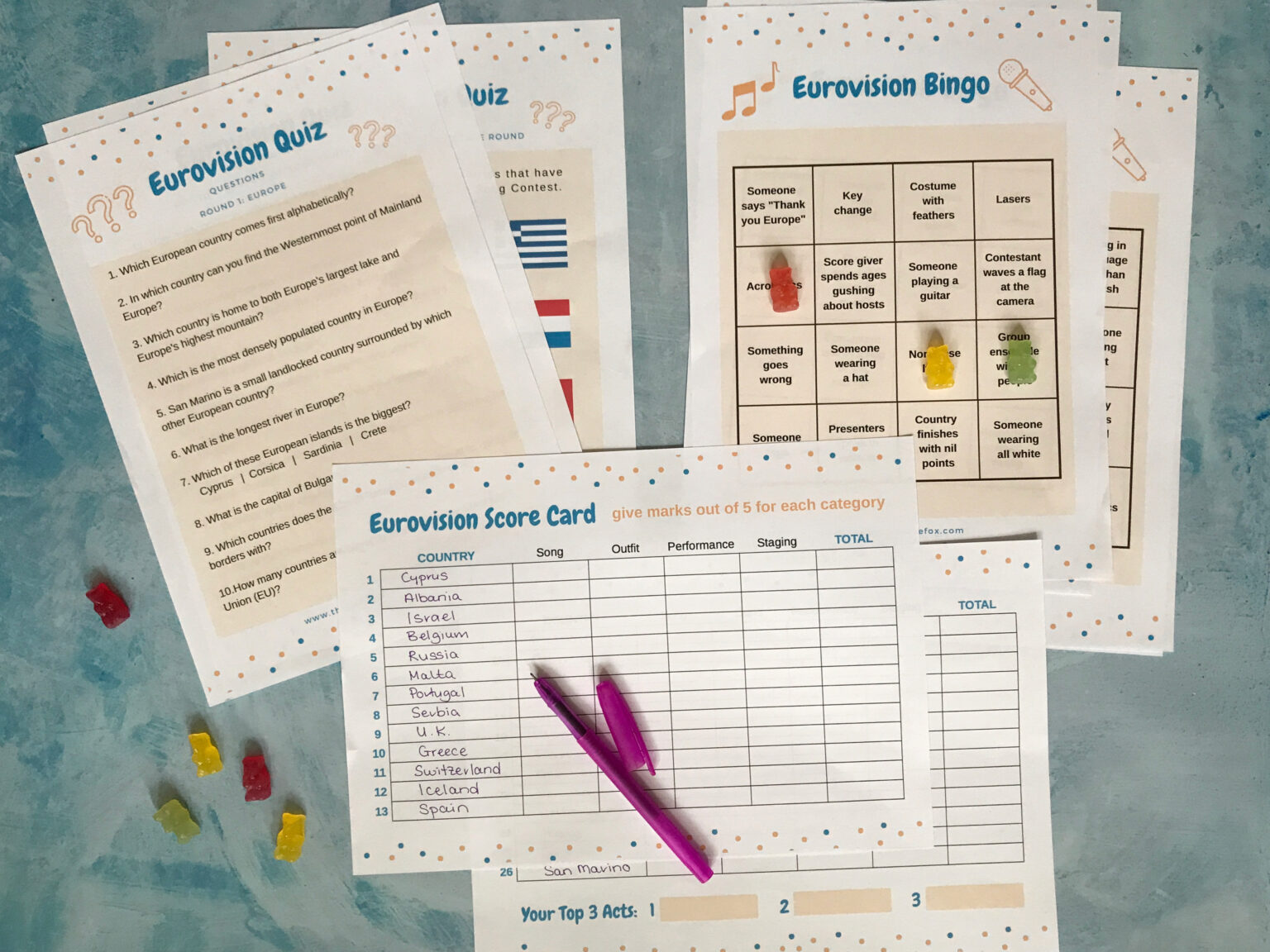 Free Eurovision Printables & Party Ideas – The Bear & The Fox
